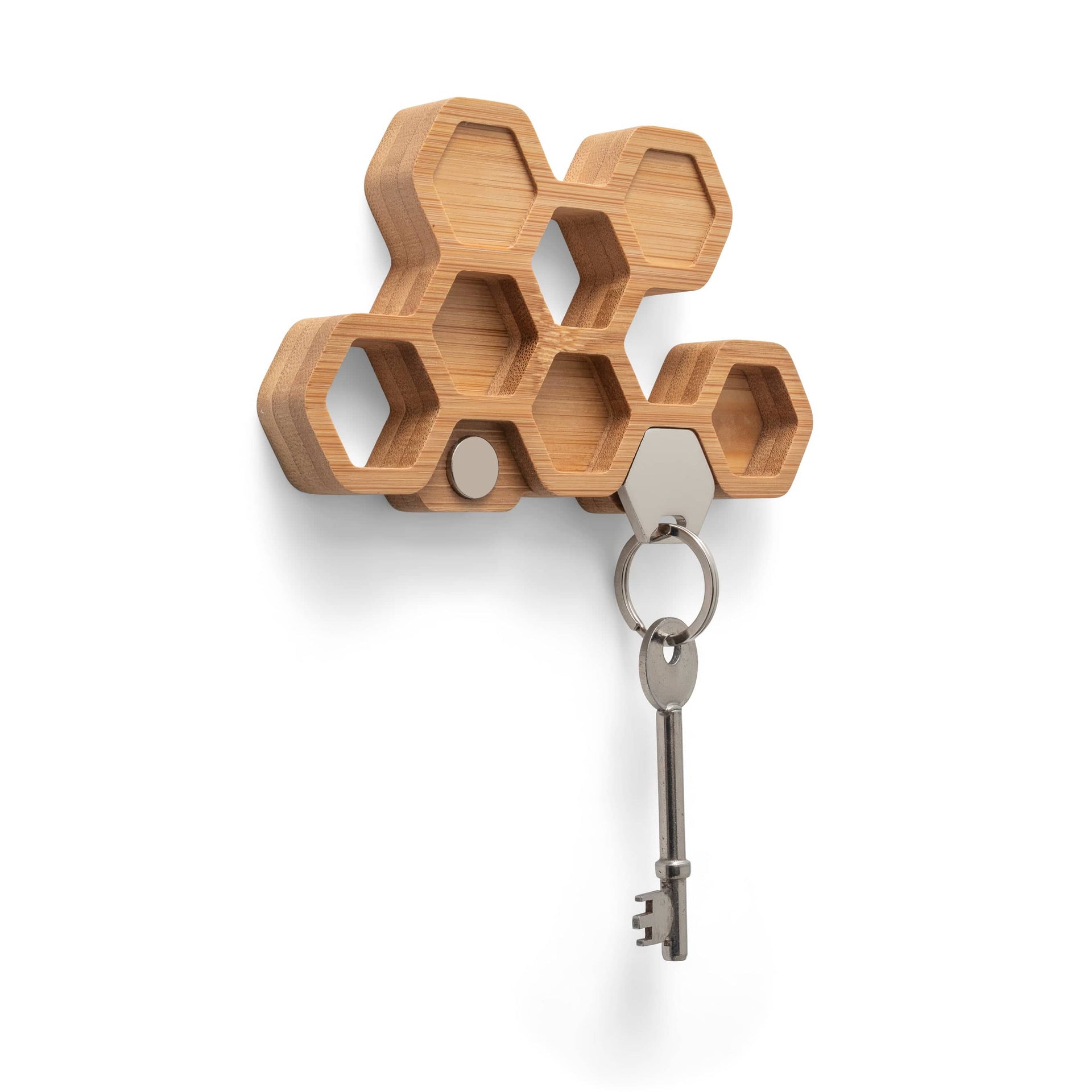 Honeycomb Bamboo Key Holder – Magnetic Wall-Mounted Key Rack – BU Products